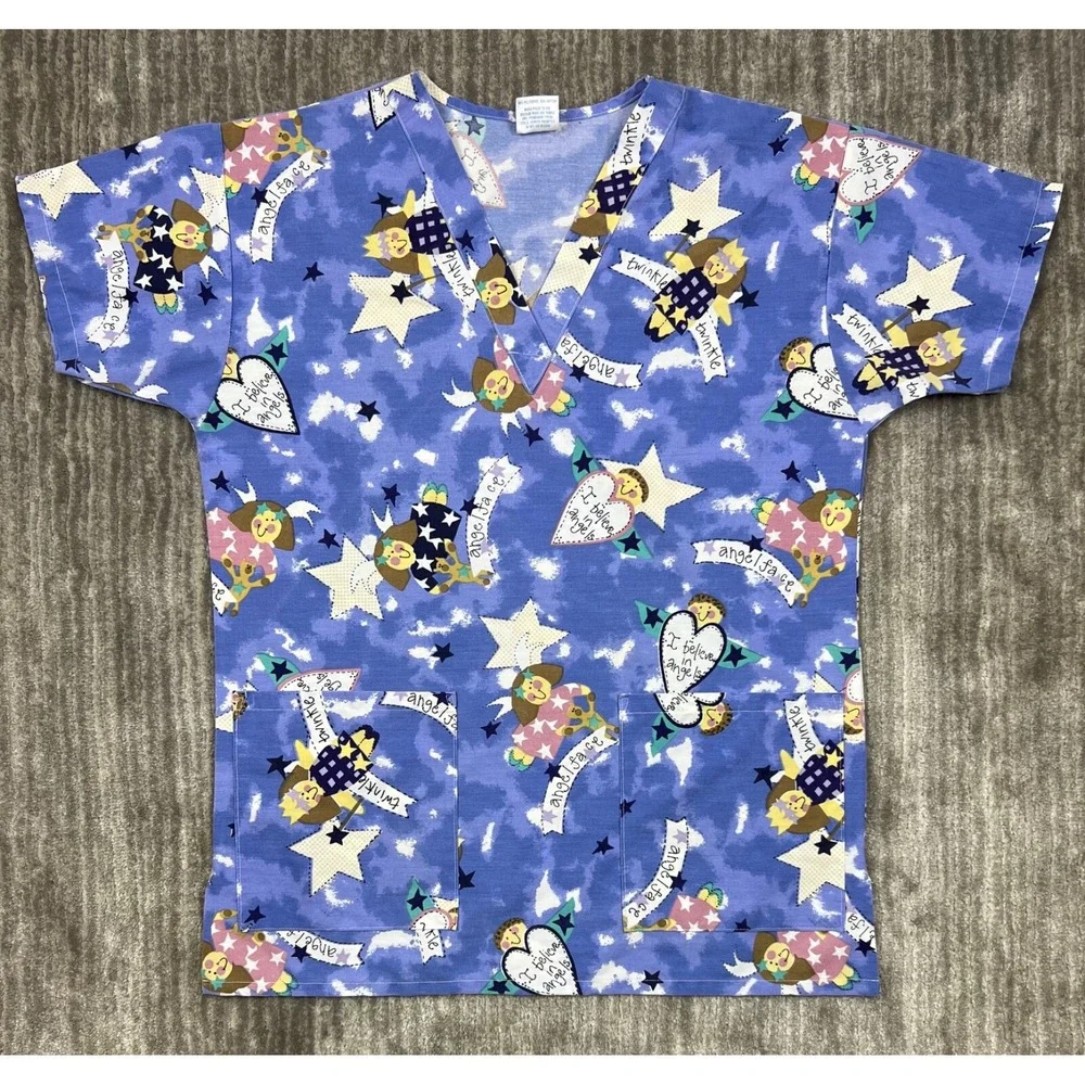 Medline | Tops | Medline Scrub Top Women Small Blue Angel Star Print ...